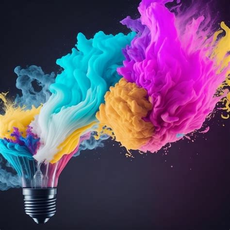 Premium Photo Light Bulb Creative Colored Dust Powder Smoke Splash