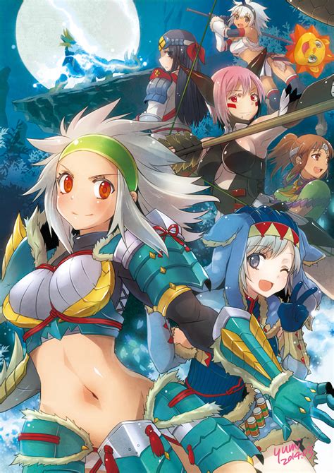 Safebooru Armor Arzuros Armor Blue Eyes Blush Breasts Brown Hair Character Request Cleavage