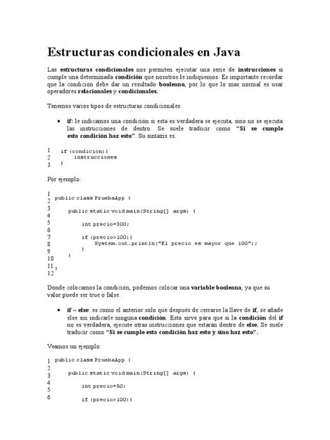 011 Estructuras Condicionales En Java Pdf Comillas Java Lenguaje