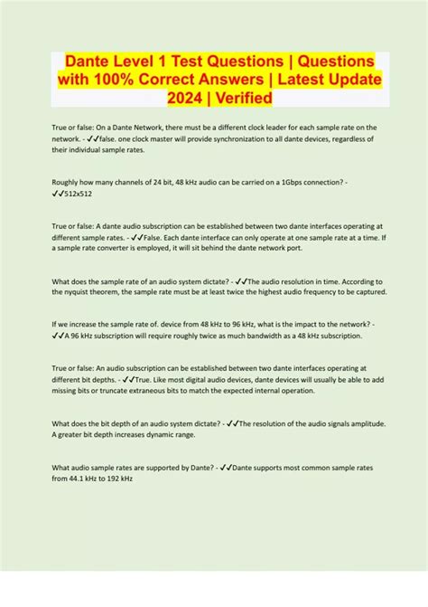 Dante Level 1 Test Questions Questions With 100 Correct Answers