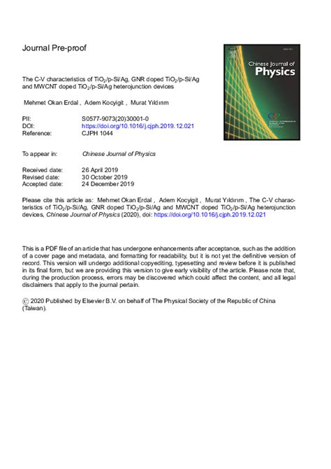 Pdf The C V Characteristics Of Tio2 P Si Ag Gnr Doped Tio2 P Si Ag