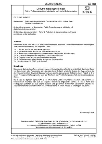 DIN 6789-6:1998 DE - Dokumentationssystematik - Teil 6 ...