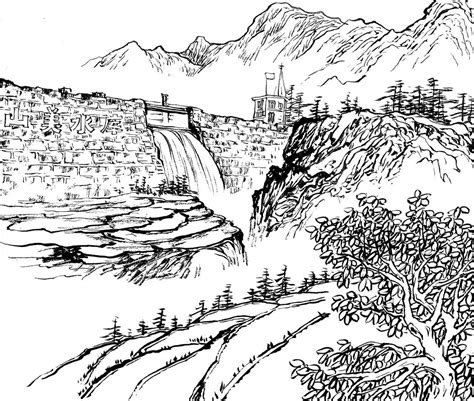 水库简笔画湖简笔画水库闸门简笔画大山谷图库
