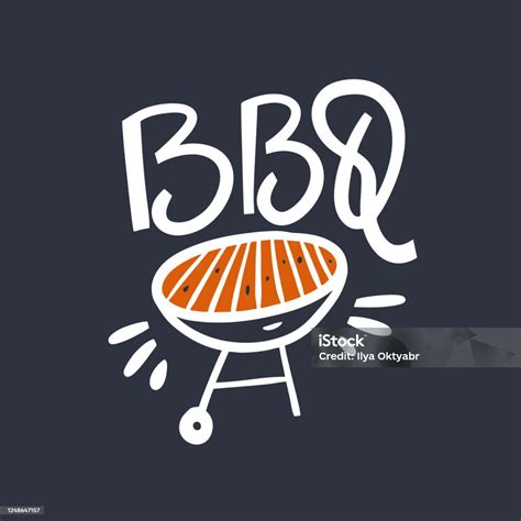 바베큐 레터링 여름 문구 벡터 그림입니다 검은 색 배경에 격리 7월에 대한 스톡 벡터 아트 및 기타 이미지 7월 고기 굽기 Istock