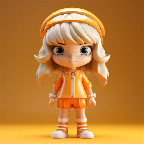 Stylistic Manga Doll D Render Of Plastic Cartoon In White Dress Stock Illustration