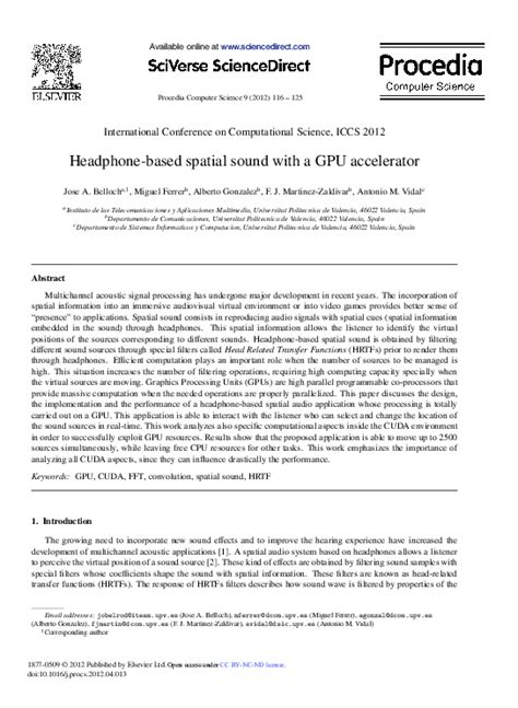 Pdf Headphone Based Spatial Sound With A Gpu Accelerator