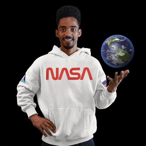 Nasa Worm Logo Space Shuttle Heavy Duty White Pullover Hoodie