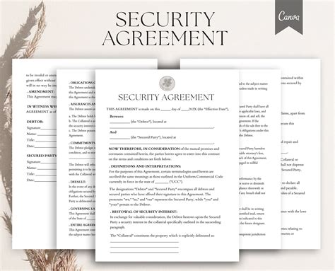 Editable Security Agreement Security Contract Financial Security Form Professional Security
