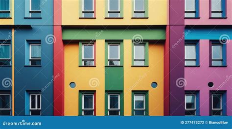 Direct Front View Of Office Or Residential Building With Many Windows