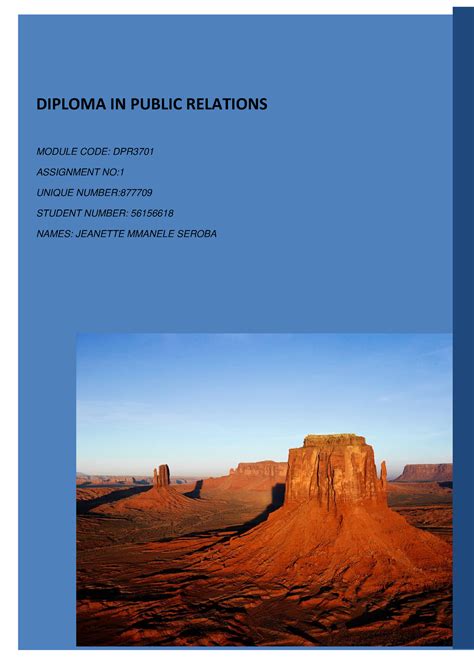 DPR3701 Public Relations DIPLOMA IN PUBLIC RELATIONS MODULE CODE DPR ASSIGNMENT NO UNIQUE