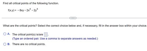 Solved Find All Critical Points Of The Following Function Chegg