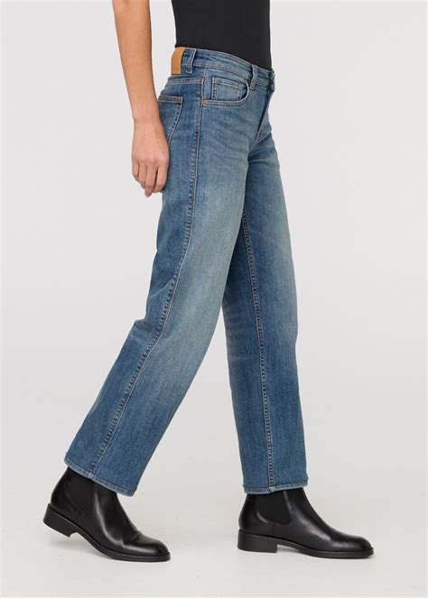 Womens Blue Ash Mid Rise Straight Stretch Jeans
