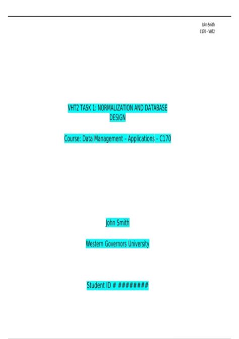 Vht2 Task 1 Normalization And Database Design Course Data Management