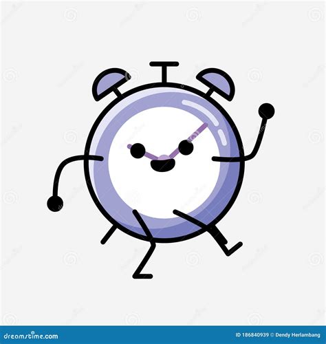 Cute Alarm Clock Mascot Vector Character In Flat Design Style Stock
