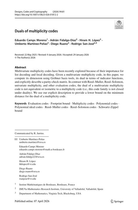 Pdf Duals Of Multiplicity Codes