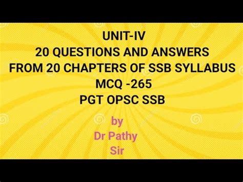 SSB I PGT I MCQ 265 I UNIT 4 I 20 CHAPTER 20 Q AND A I By Dr Pathy Sir