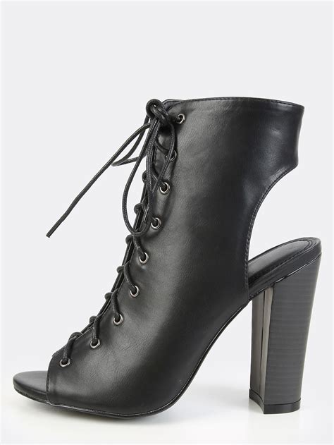 Lace Up Chunky Heel Ankle Boots Black Sheinsheinside