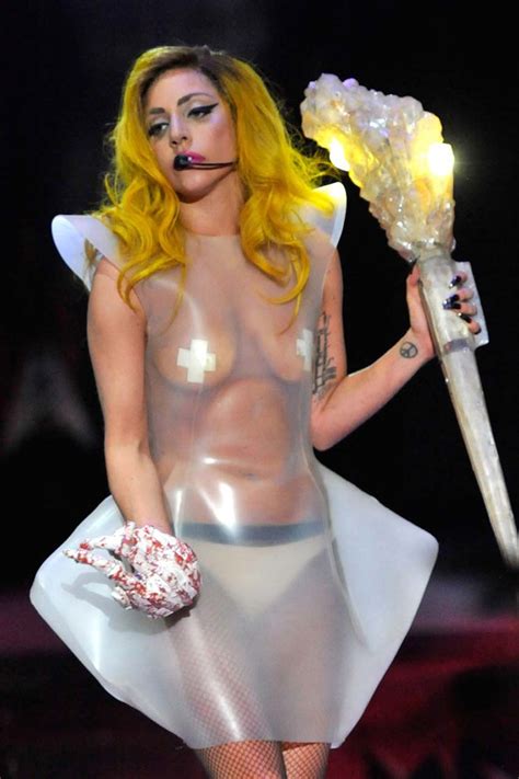 Lady Gaga Exposing Her Tits In See Thru Dress On Stage Paparazzi