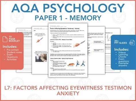L7 Eyewitness Testimony Anxiety Memory Paper 1 Aqa Psychology Teaching Resources