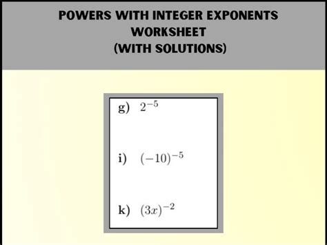 Powers With Integer Exponents Worksheet With Solutions