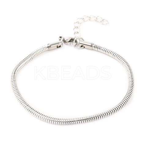 Wholesale Tarnish Resistant Unisex Stainless Steel Round Snake Chain Bracelets Kbeads