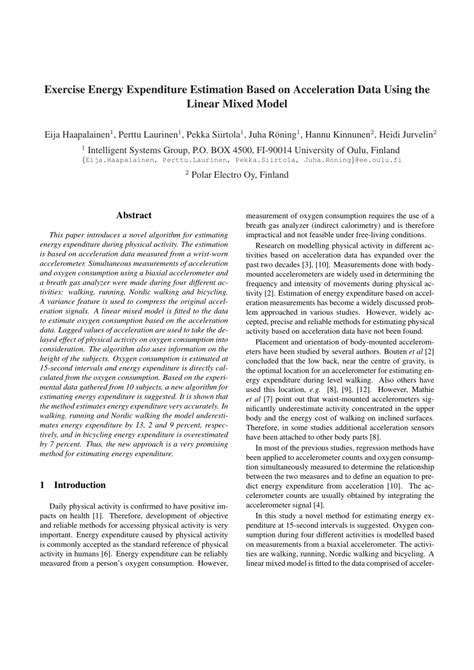Pdf Exercise Energy Expenditure Estimation Based On Acceleration Data Using The Linear Mixed Model