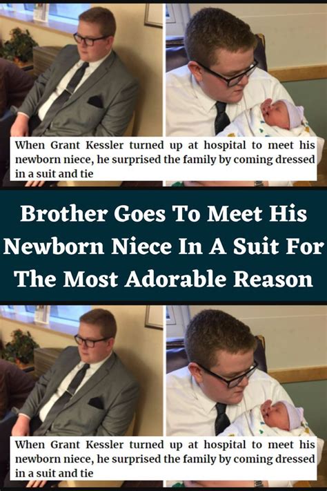 Brother Goes To Meet His Newborn Niece In A Suit For The Most Adorable