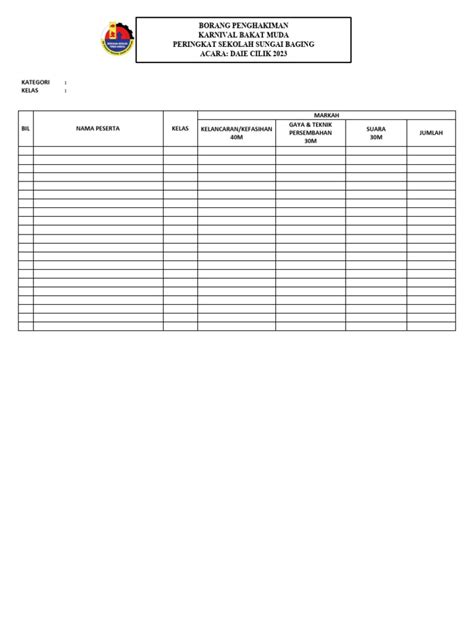 Borang Markah Daie Cilik Pdf