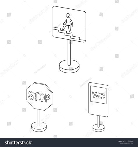 Different Types Road Signs Outline Icons Stock Vector Royalty Free