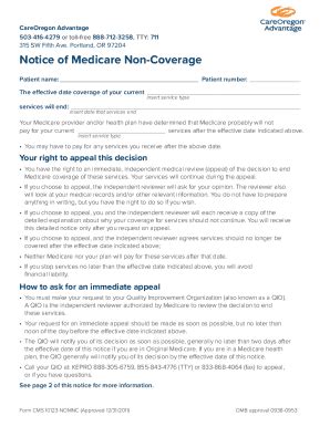 Fillable Online Notice Of Medicare Non Coverage The Effective Date