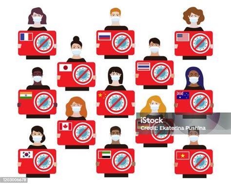 중국에서 코로나 바이러스 소설 코로나 바이러스 2019ncov 정지 표지판이있는 흰색 의료 얼굴 마스크를 입은 사람들 코로나