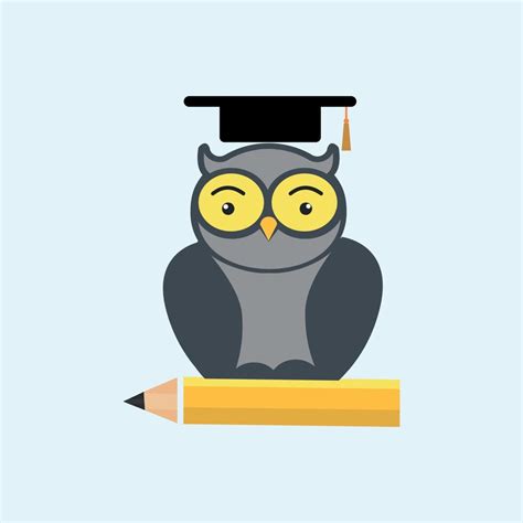 Cute Owl Bird Sit On Pencil Vector File Adobe Illustrator Artwork
