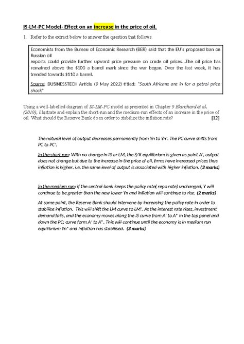 Chapter 9 Is Lm Pc Model Effects Of An Increase In The Oil Price Is
