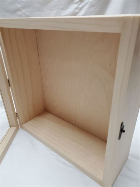 12 X 12 X 5 Wooden Shadow Box Hinged Glass Lid Display Case Box