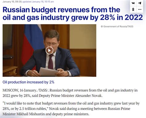 Ru Pov Russian Budget Revenues From The Oil And Gas Industry Grew By 28 In 2022 Tass R