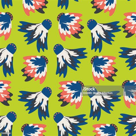 야생 초원 꽃 원활한 Vecor 패턴 배경 추상적인 녹색 파란색 빨간색 깃털 화가 꽃 믹스 배경 손으로 그린 꽃잎 현대 식물 디자인 웰빙 또는 여름을 위해 반복 그리기에