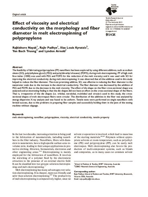 Report Pdf Effect Of Viscosity And Electrical Conductivity On The Morphology And Fiber