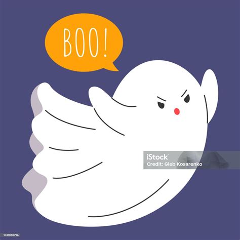 Cute Flying Ghost Says Boo Fantasy Character Stock Illustration