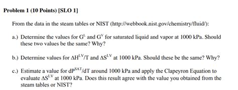Solved From The Data In The Steam Tables Or Nist