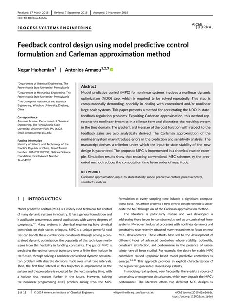 Feedback Control Design Using Model Predictive Control Formulation And