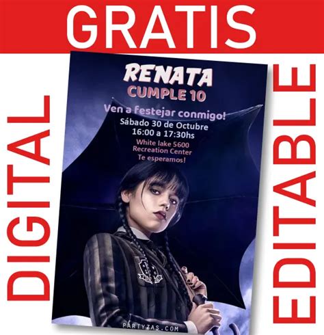 GRATIS Invitación Merlina Addams Editable Digital