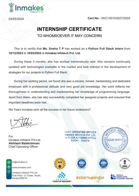 sneha t p on linkedin hi all i successfully completed an internship