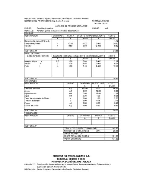 Analisis De Precios Unitarios Ing Navarro 1 12 6 Descargar Gratis Pdf