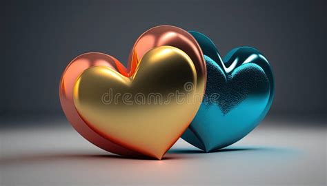 Two Shiny Heart Shaped Objects Sitting Side By Side On A Table