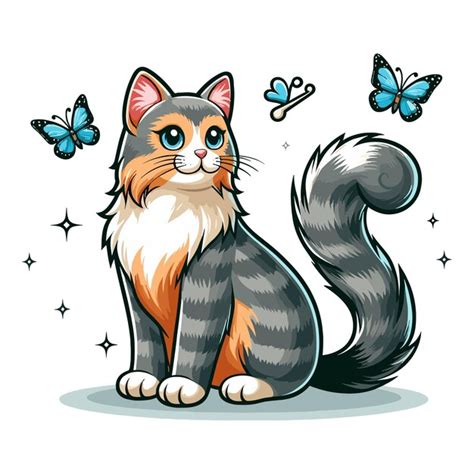 Милая векторная мультфильмная иллюстрация кошки Премиум векторы