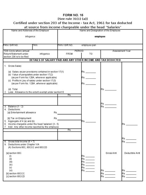 Form 16 Blank Format