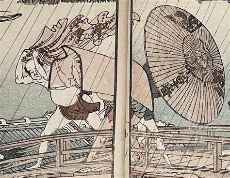 北斎館 on Twitter 企画展東都遊覧北斎と巡る江戸の町開催中 夕立に降られて橋の上を駆けていく人右手には一つの傘に