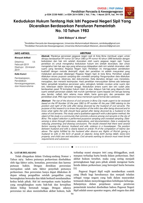 PDF Kedudukan Hukum Tentang Hak Istri Pegawai Negeri Sipil Yang
