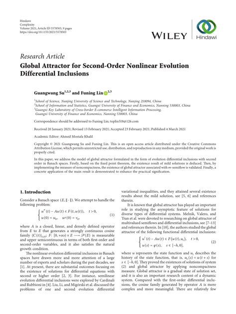 Pdf Global Attractor For Second Order Nonlinear Evolution Differential Inclusions