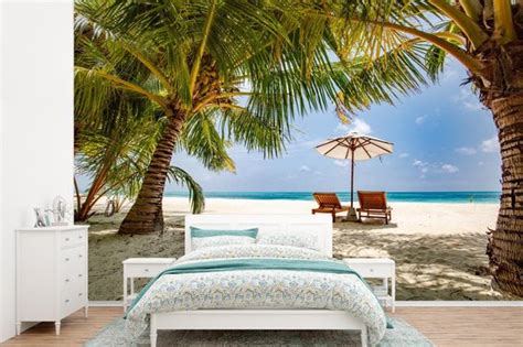 Behang Fotobehang Strandstoel Parasol Palmboom Breedte 330 Cm X